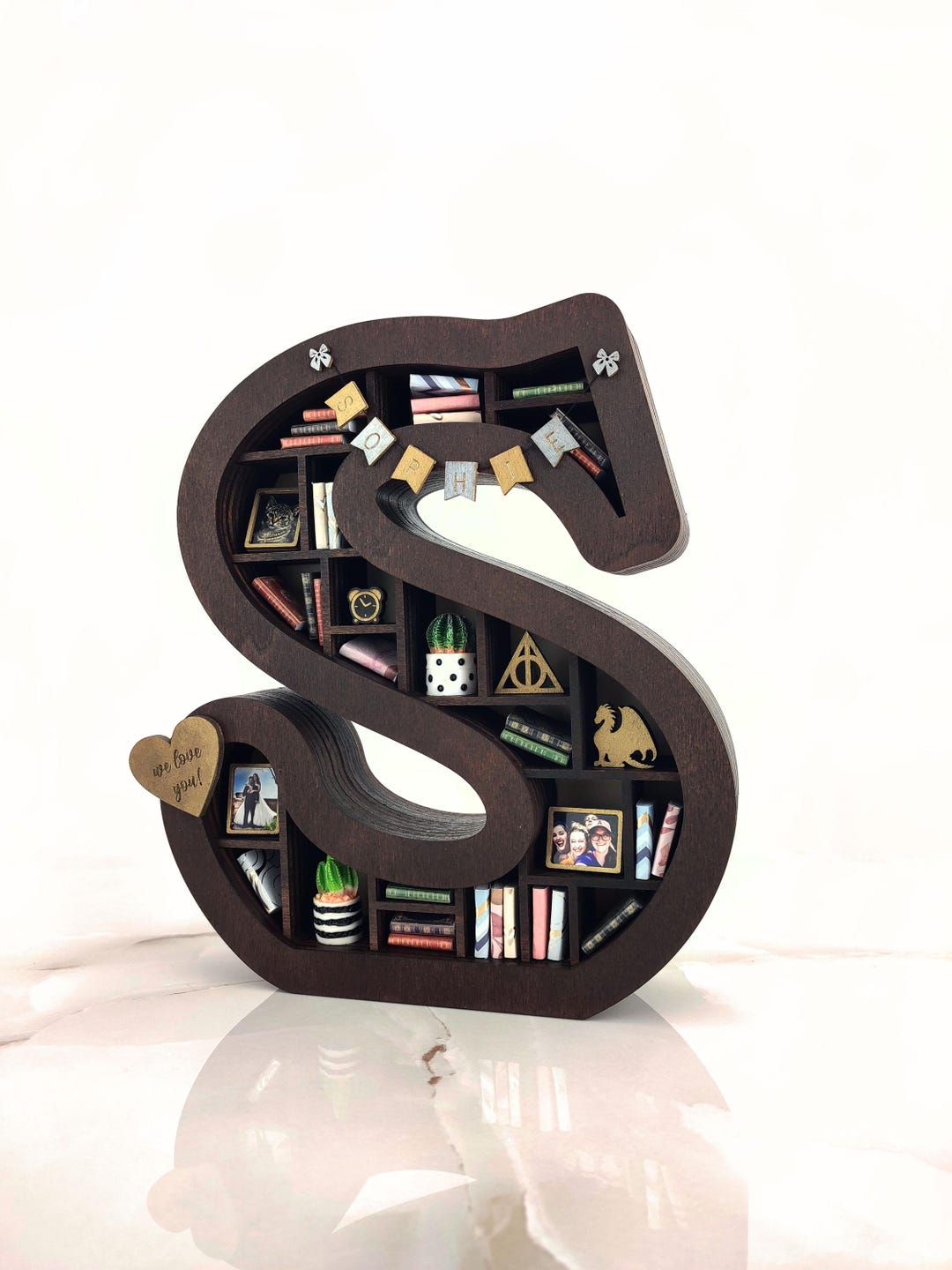 Alphabet Book Shelf, Custom Initial Bookshelf, Miniature Library Sign ...