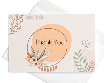 Boho Thank You Card - Etsy