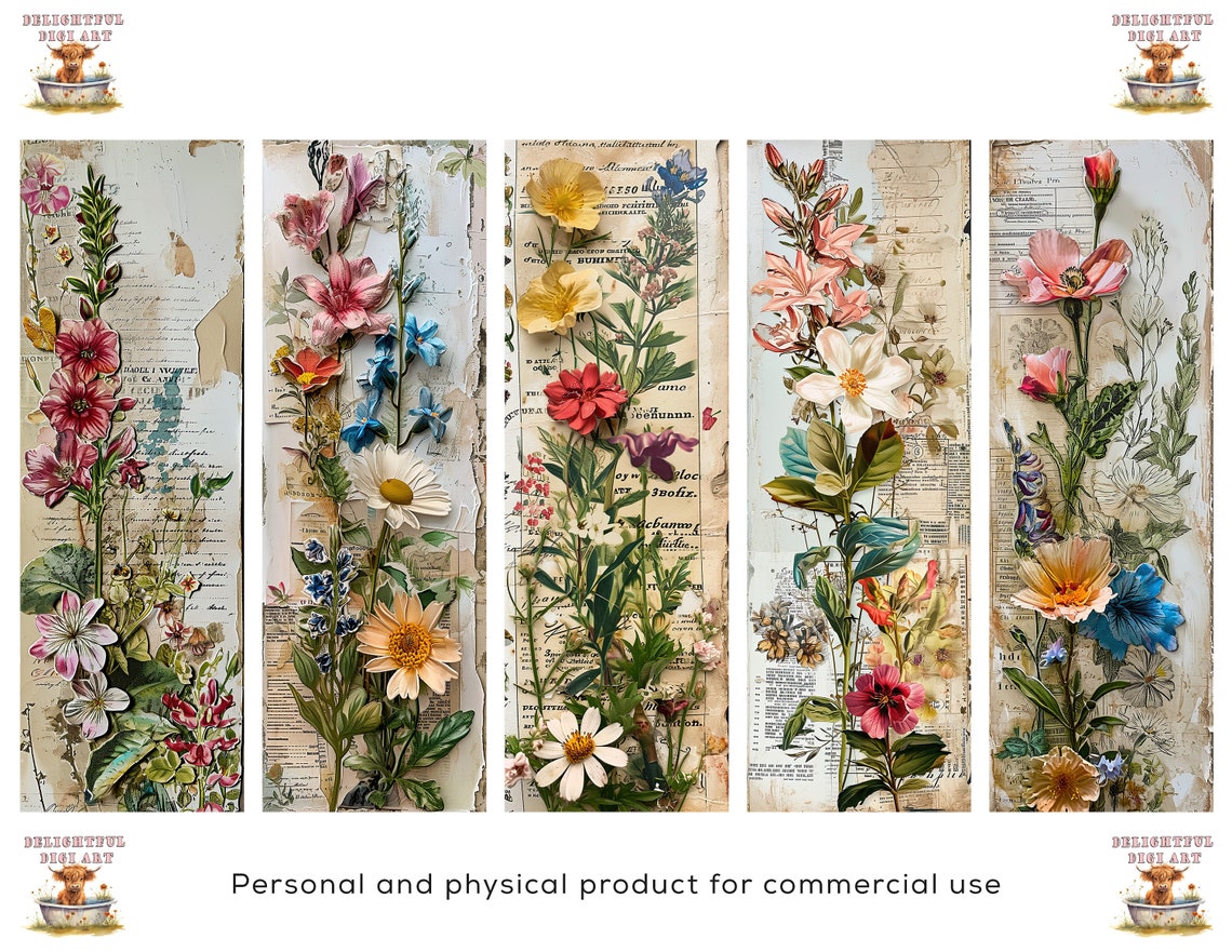 Junk Journal Ephemera Printable Bookmarks| 15 Vintage Floral Bookmarks ...