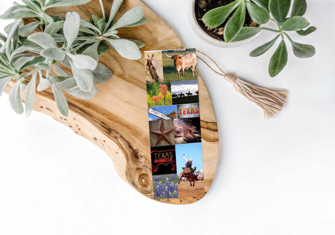 Texas Landmark Bookmark: Bluebonnets, Cowboy Boots, Longhorn (2x6 ...