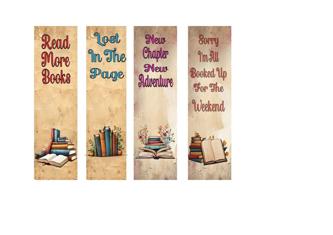 8 Vintage Bookmarks PNG Files Gift Idea Book Worm Sublimation Files ...