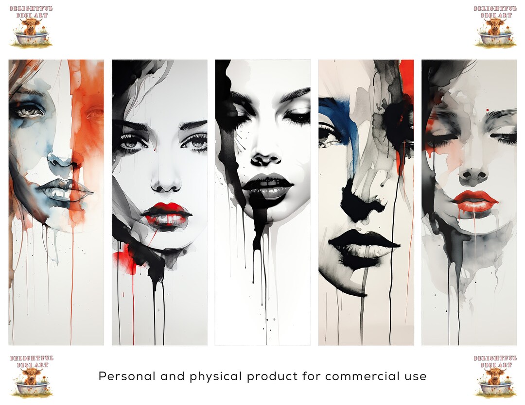 15 Ink Wash Faces Printable Bookmarks Women's Faces Bookmark Set Fussy ...