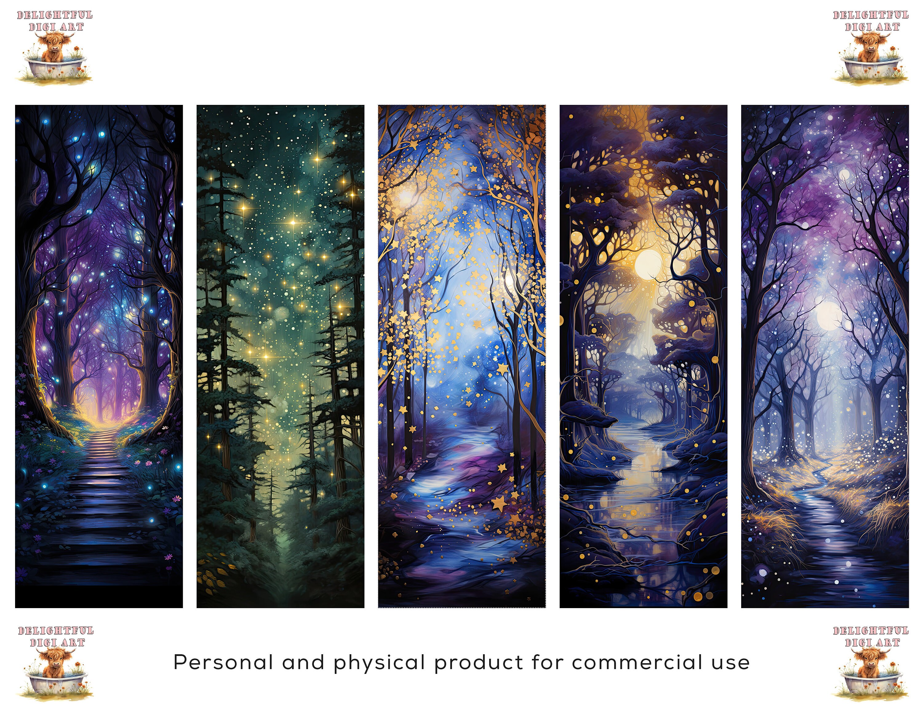 Starry Night Printable Bookmarks Trees of Moonlight Bookmarks Kids ...