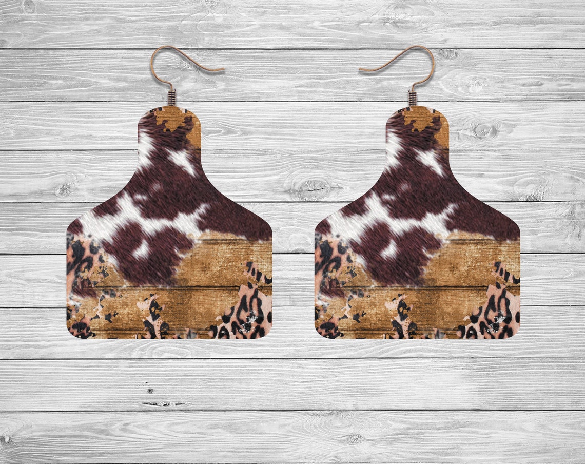 Cow Tag Earrings Cow Hide Western Earring Sublimation Print Ready to ...