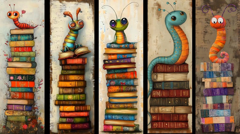 Bookworm Bookmarks | Adorable Book Stack Sublimation Transfer Ready to ...