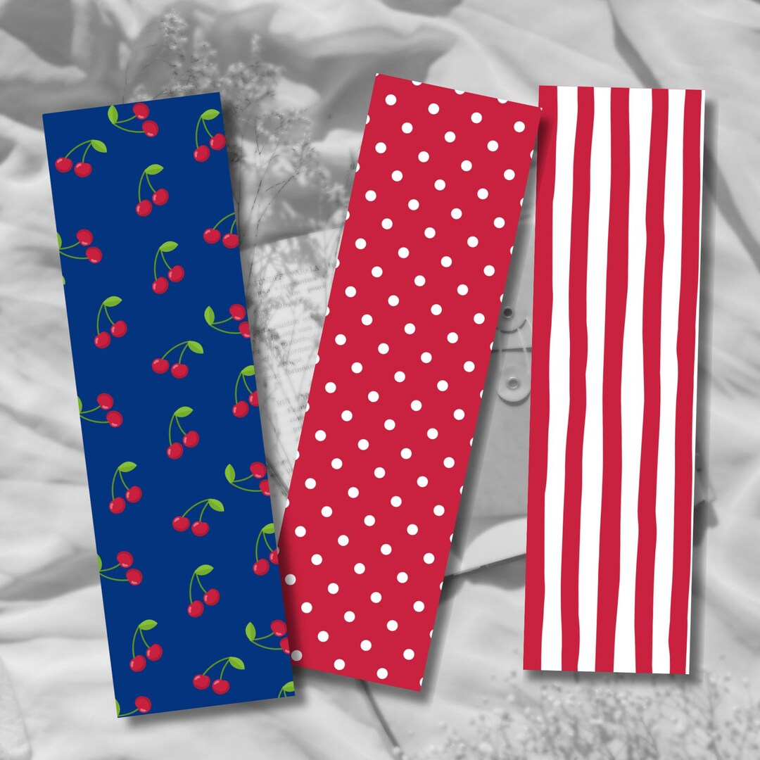 Cherry & Polka Dot Bookmark Set | Red Striped Bookmark | Cute Aesthetic ...