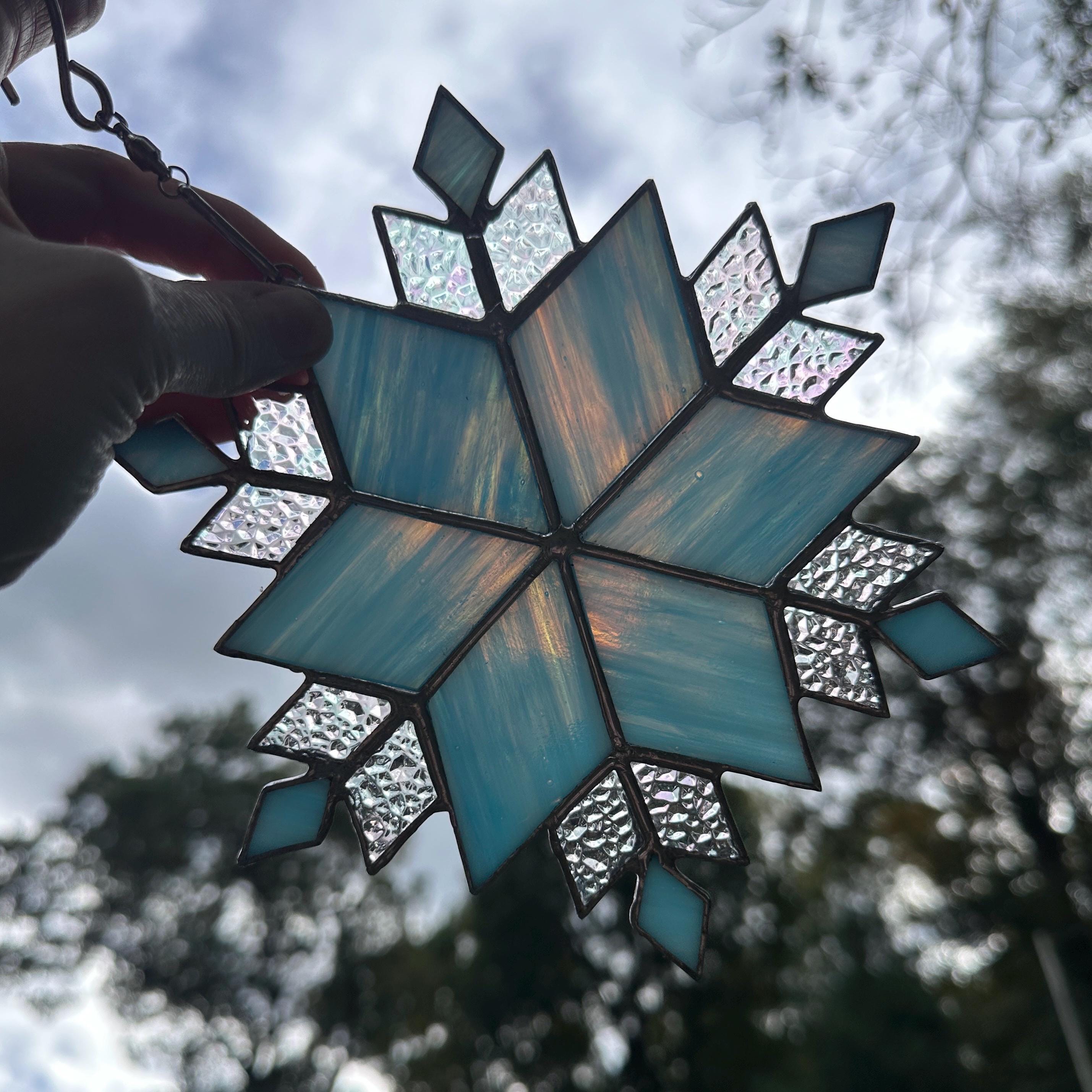 Stained Glass Snowflake Winter Decor Snow Suncatcher Holiday Decor - Etsy