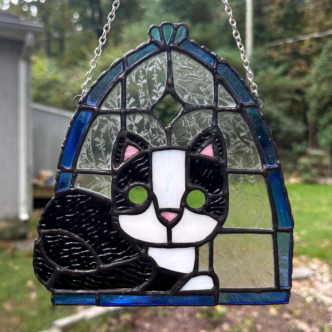 Stained Glass Cat in Window - Cat Lovers - Cat Suncatcher - Etsy