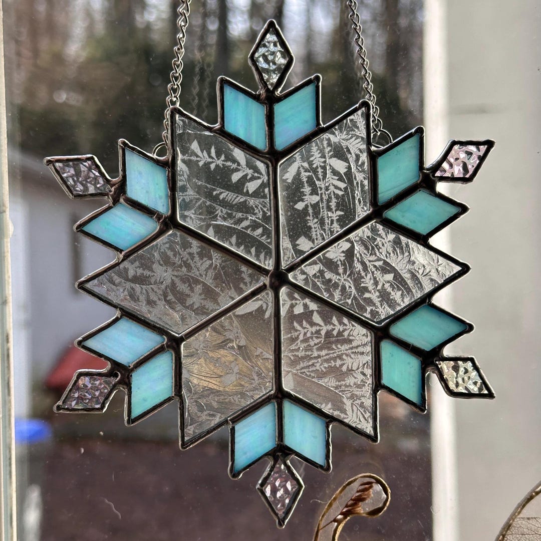 Stained Glass Snowflake - Winter Decor - Snow Suncatcher - Holiday ...