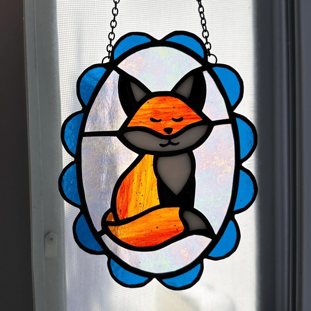 Stained Glass Folk Art Fox – Tiffany Style Suncatcher - Etsy