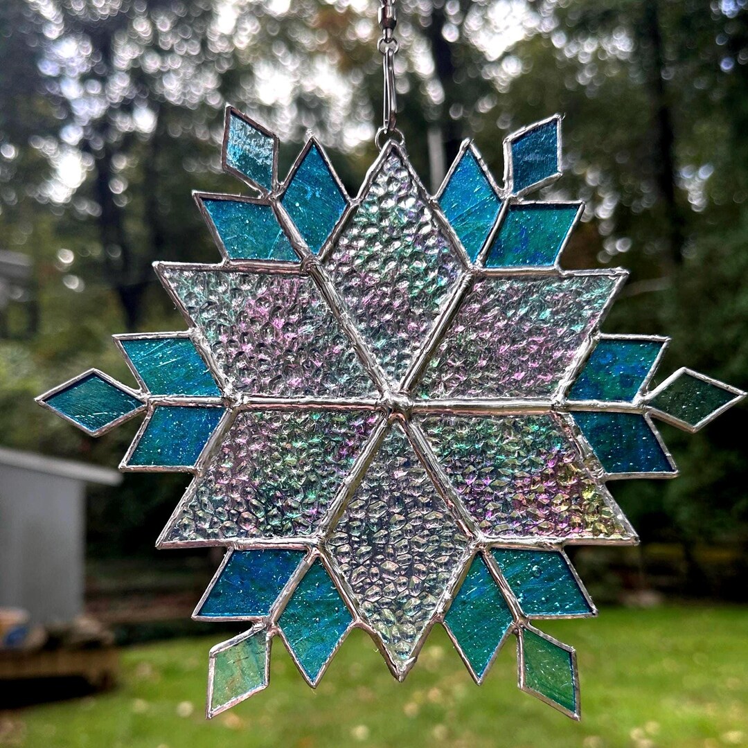 Stained Glass Snowflake Winter Decor Snow Suncatcher Holiday Decor - Etsy