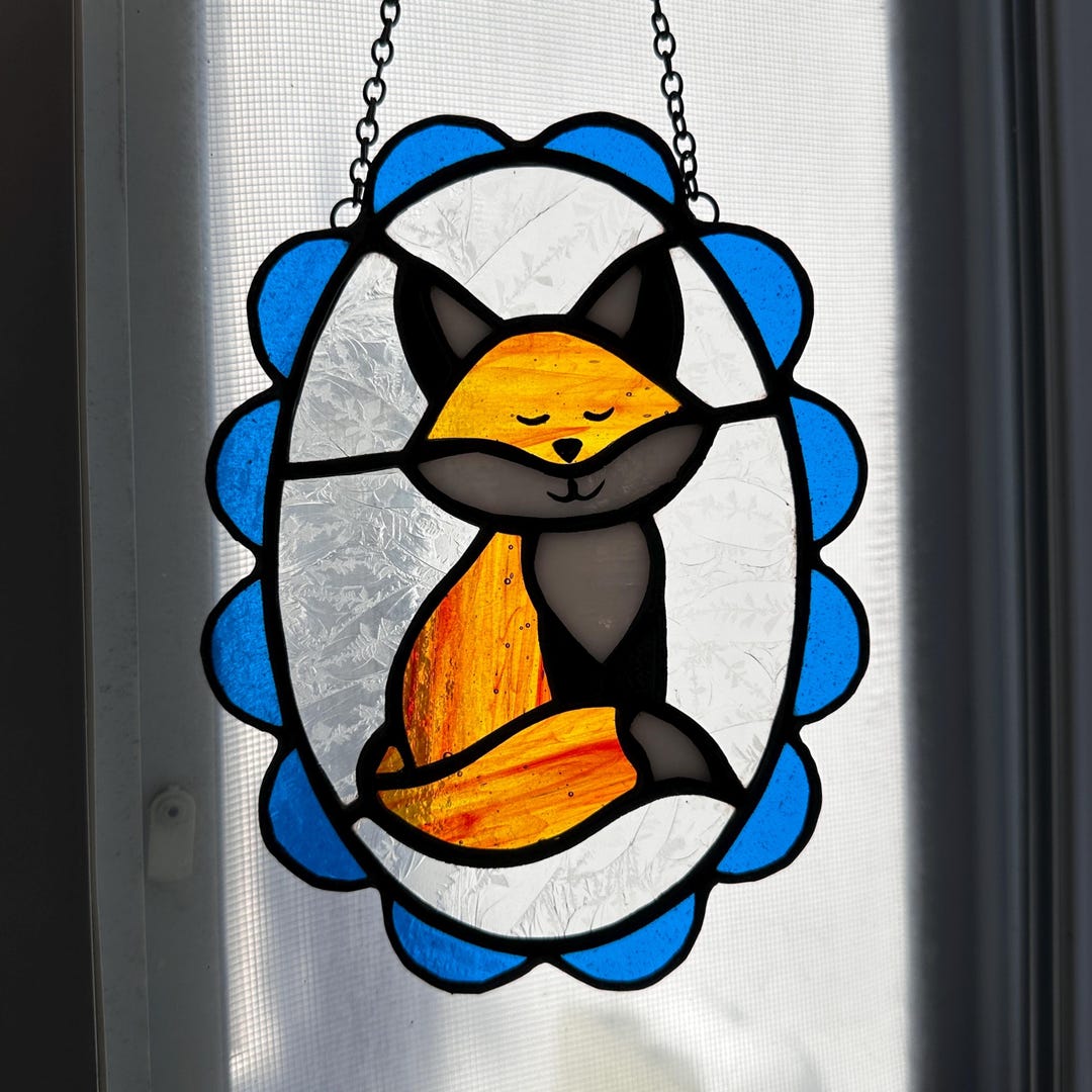Stained Glass Folk Art Fox – Tiffany Style Suncatcher - Etsy