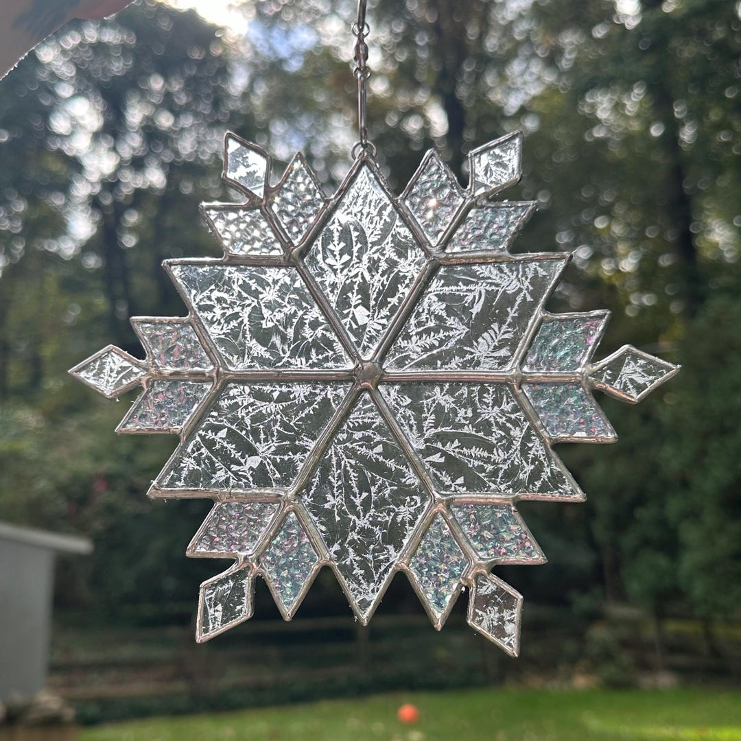 Stained Glass Snowflake Winter Decor Snow Suncatcher Holiday Decor - Etsy
