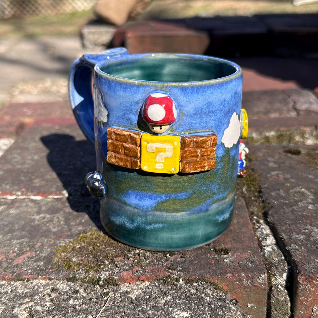 Super Mario Bros Mug - 16 Oz - Thumb Rest - Handmade Pottery 80s ...