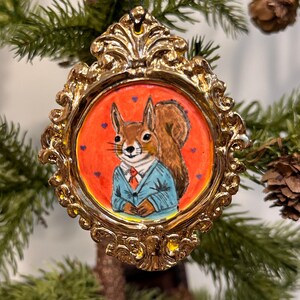 Squirrel Portrait - Hand Painted - 22k Gold Ceramic Ornament - Keepsake ...