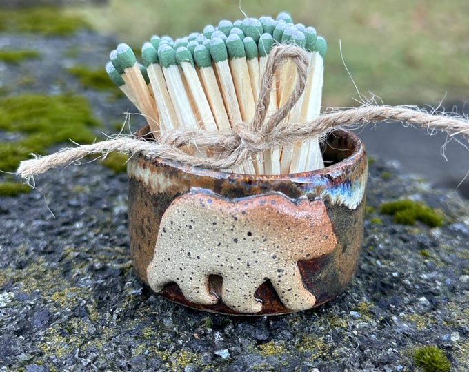 Bear Ceramic Match Stick Holder - Strike on Holder - Matches Included ...