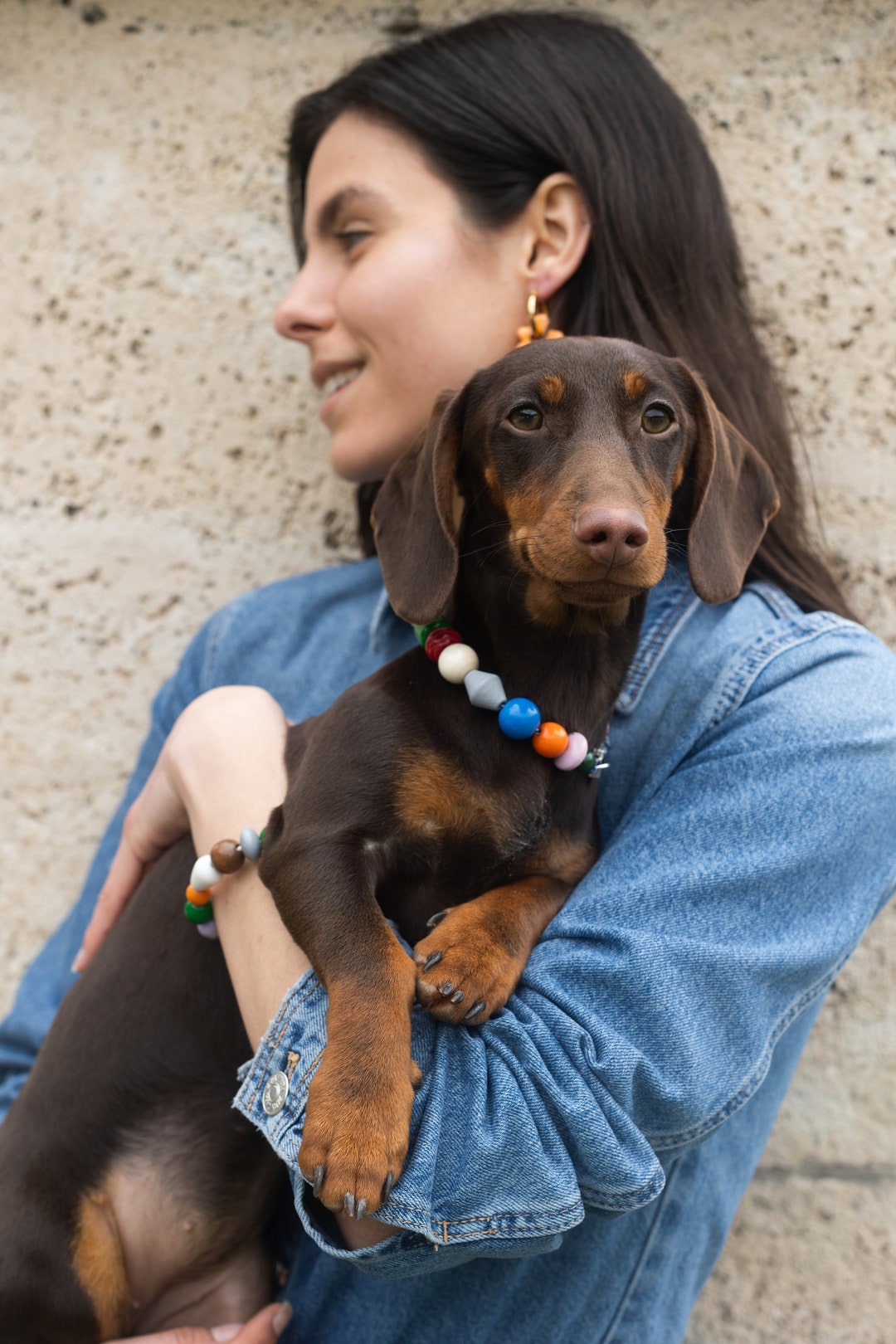 Handmade Dog Collar With Colorful Wooden Beads - Dog Necklace Made of ...