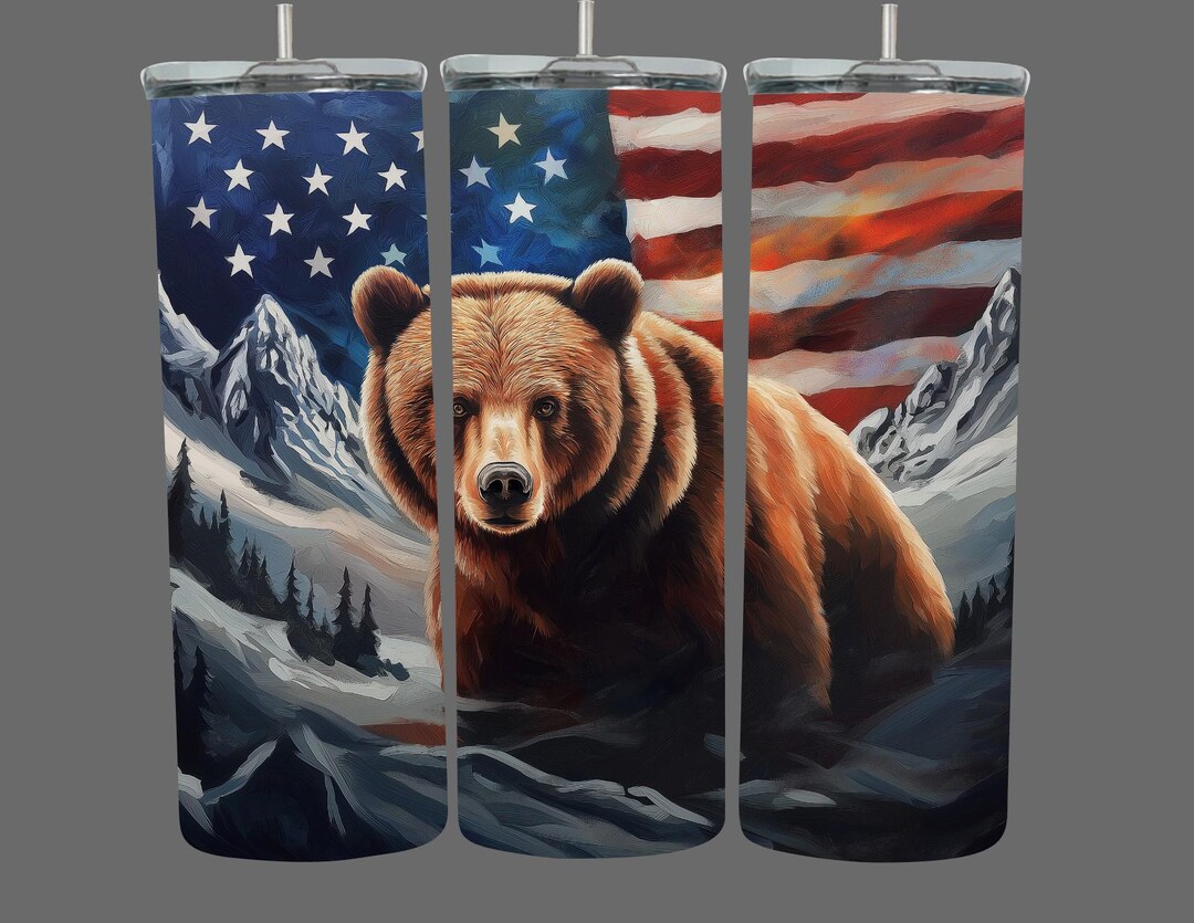 American Flag Grizzly Bear Painting Black Bear Sizeable Superior ...