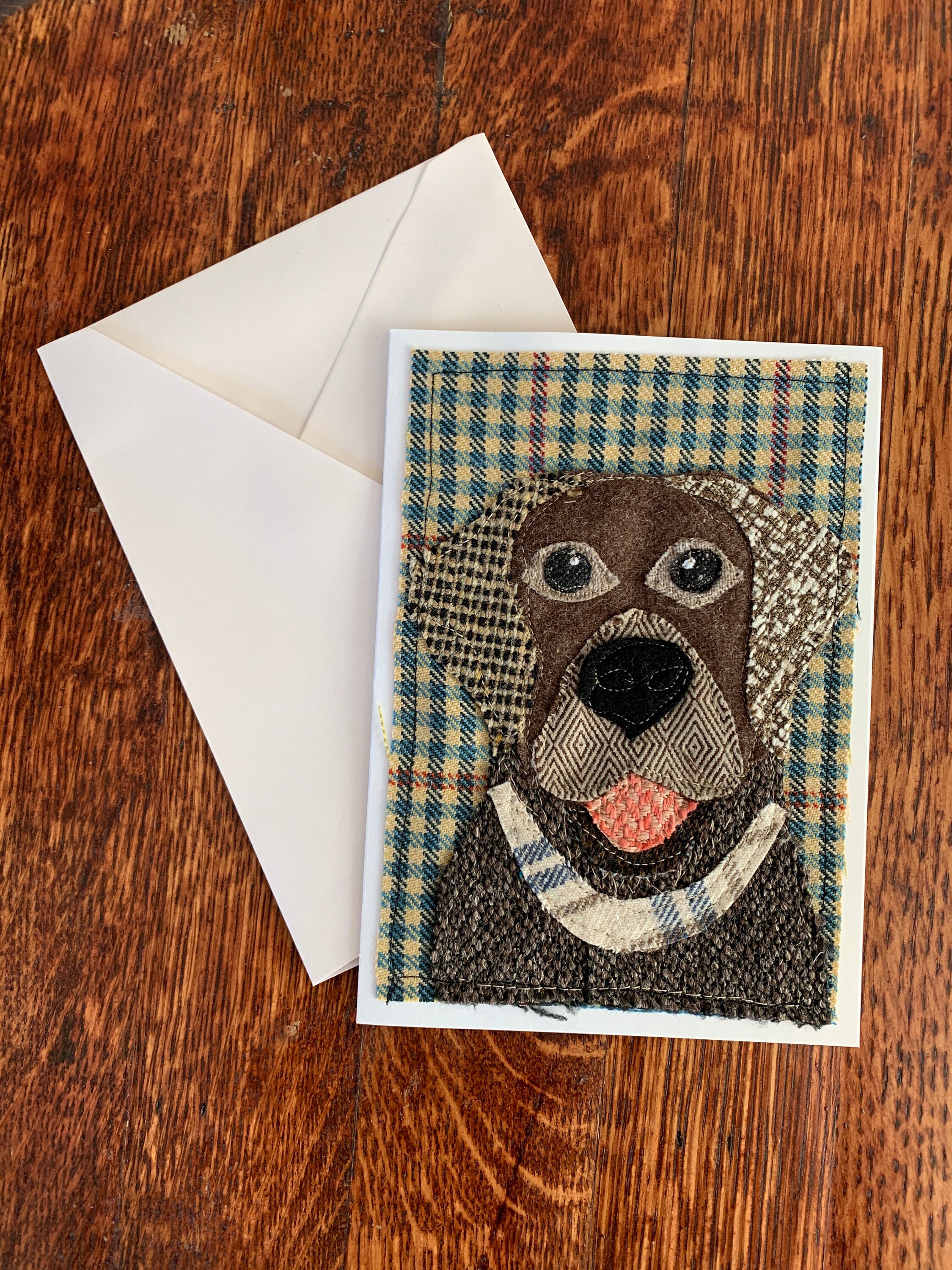 Chocolate Labrador Dog Handmade Fabric Blank Greeting Card | Etsy