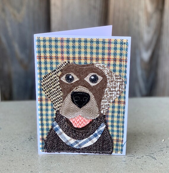 Chocolate Labrador Dog Handmade Fabric Blank Greeting Card | Etsy