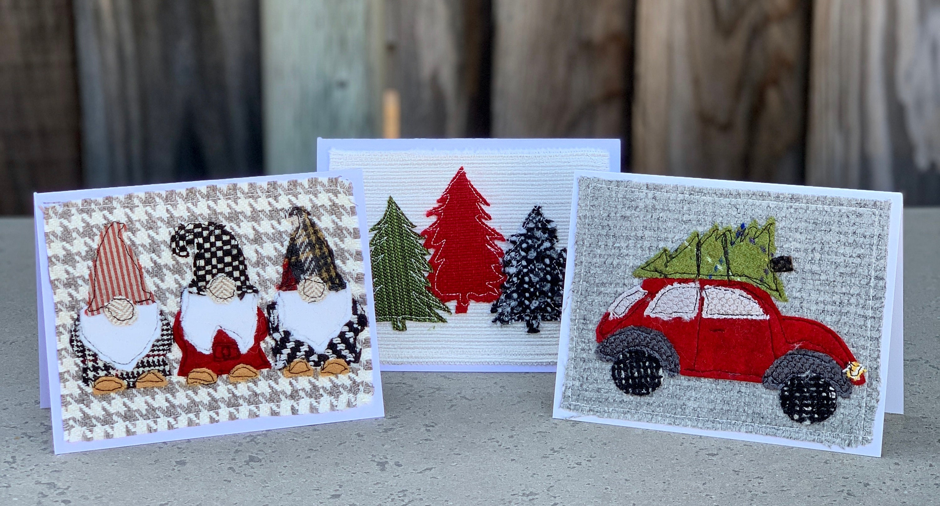 Christmas Card Red Car With Christmas Tree Handmade Fabric Blank ...
