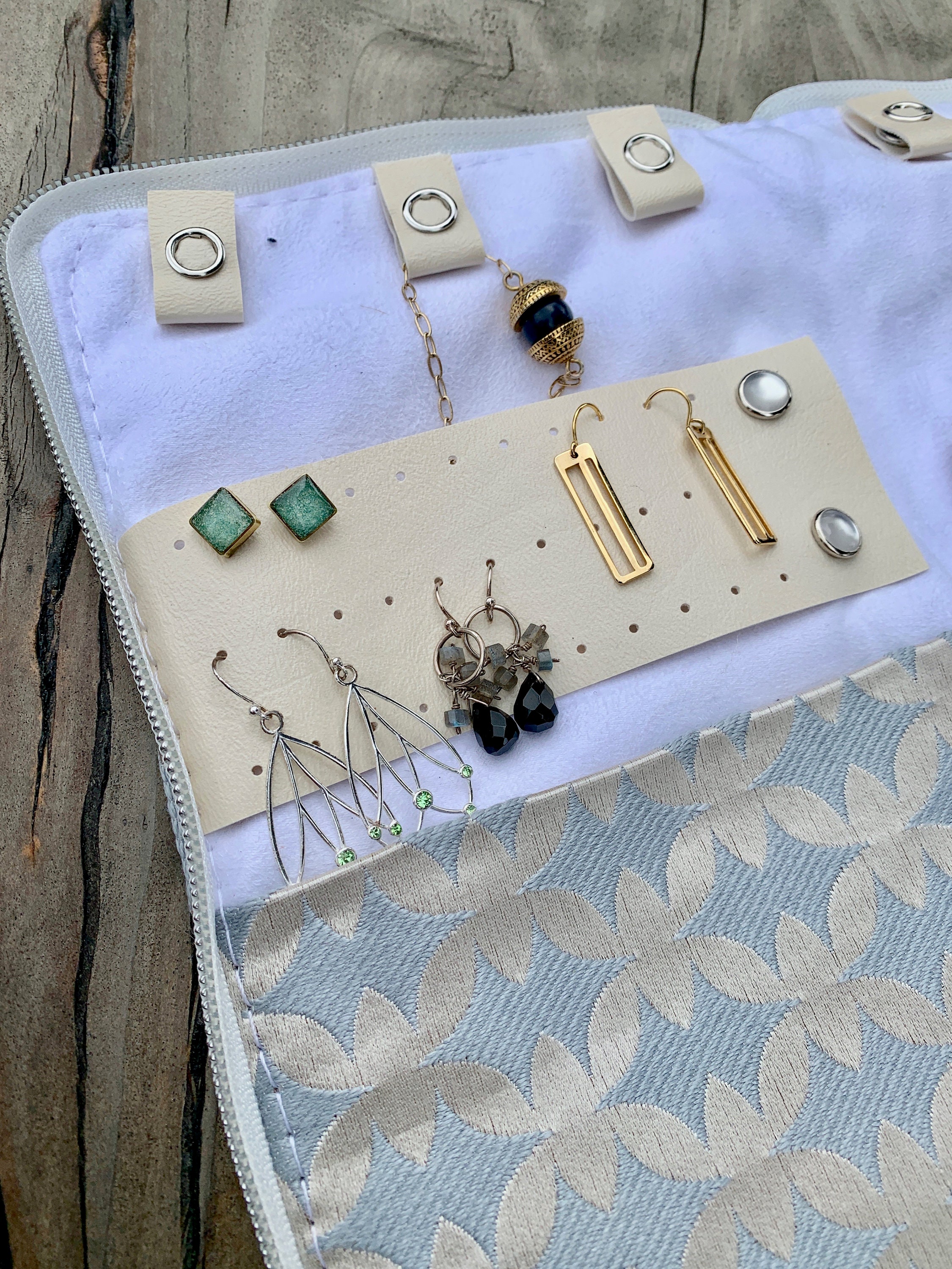 Travel Jewelry Case with Earring Holder Necklace Organizer | Etsy