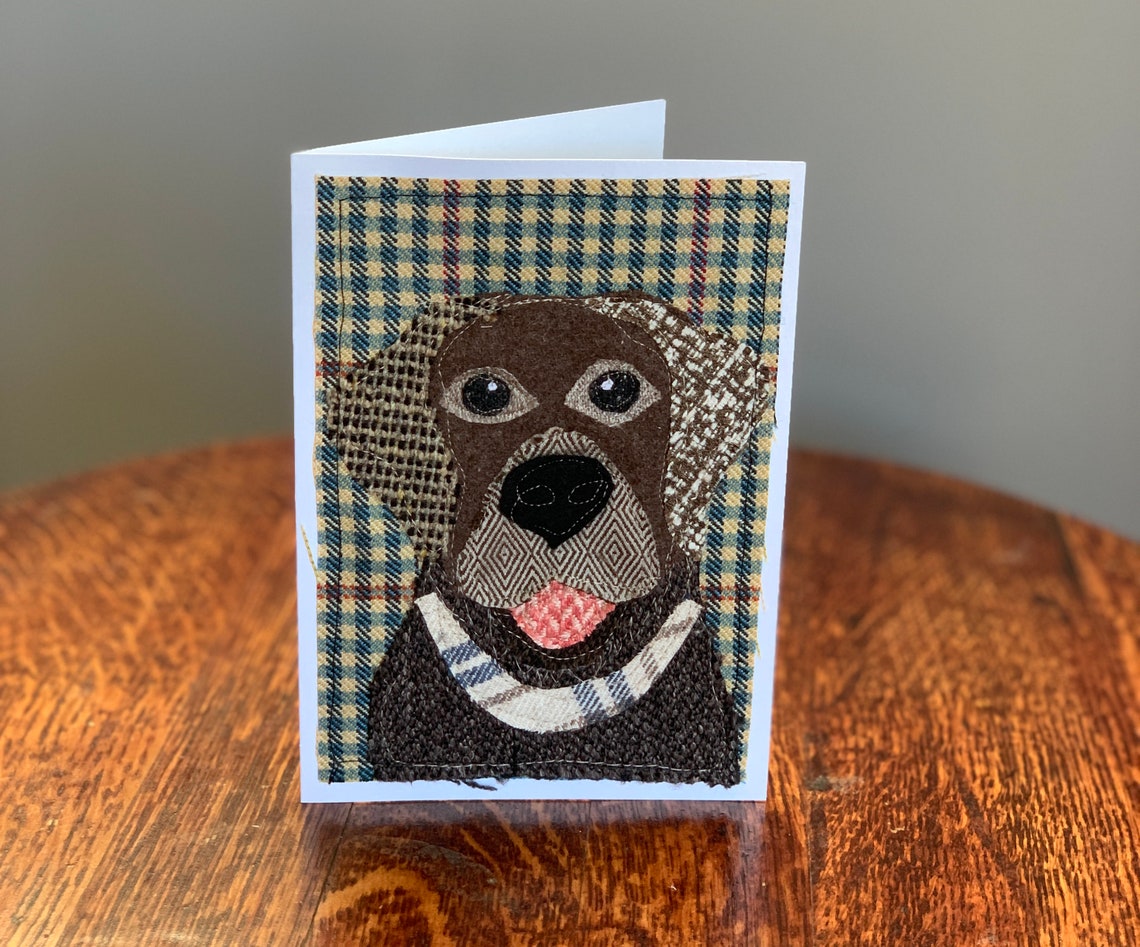 Chocolate Labrador Dog Handmade Fabric Blank Greeting Card - Etsy