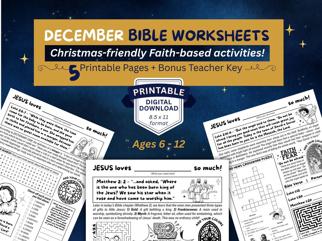Children’s Christmas Bible Printable Worksheet Set – DECEMBER Faith ...