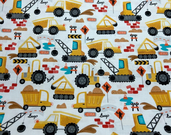 Working Wheels Construction Construction Vehicles Fabric - Etsy