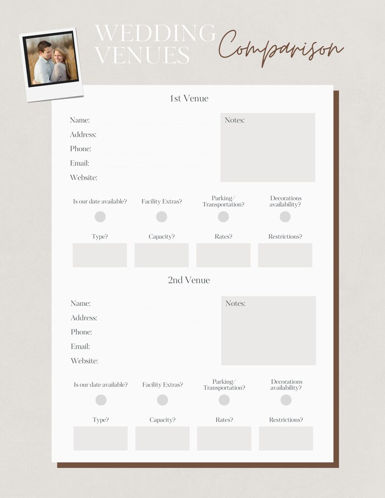 Wedding Venue Comparison Template, Venue Comparison Digital Download ...