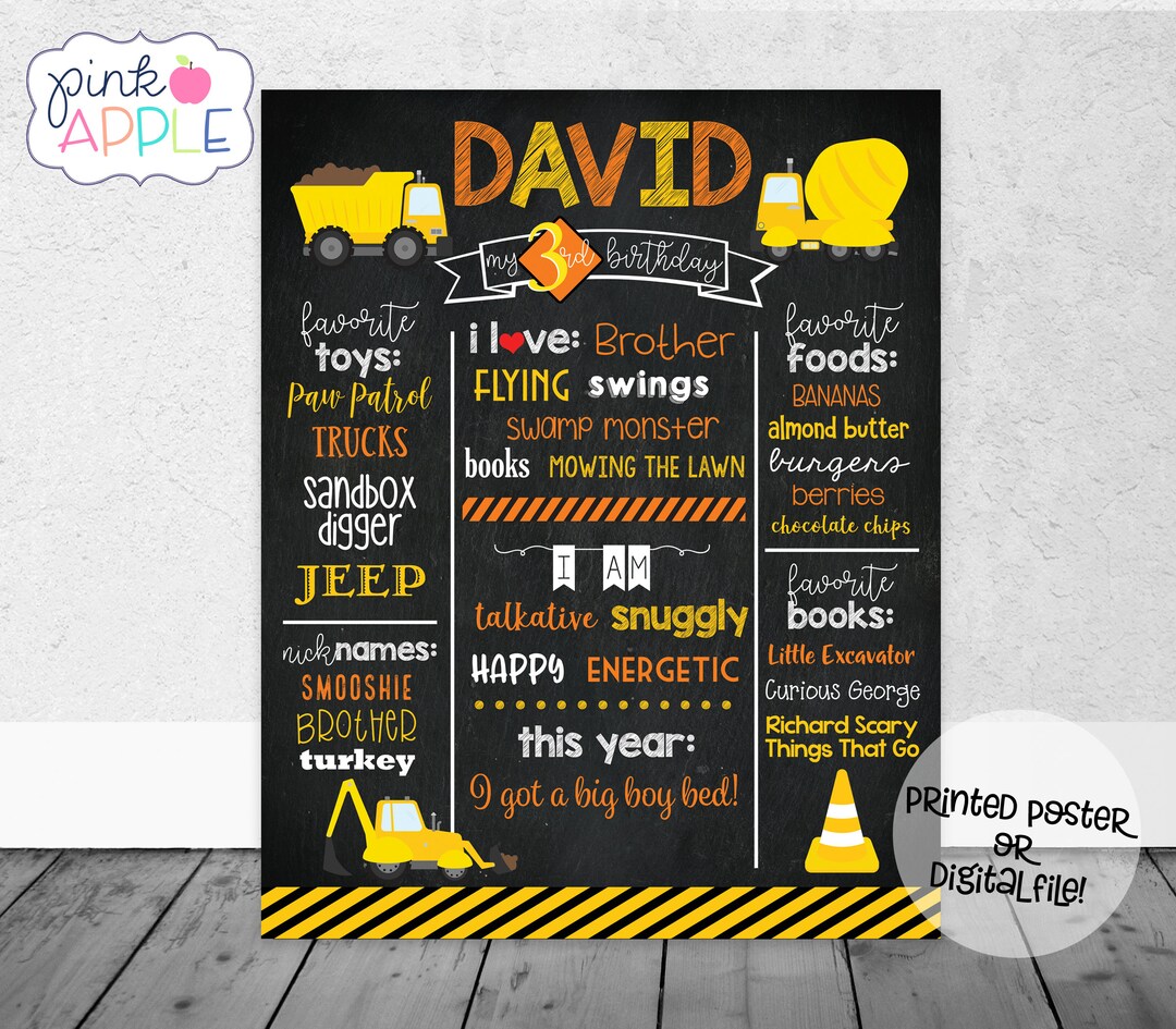 Construction Birthday Chalkboard, Construction First Year Stats ...