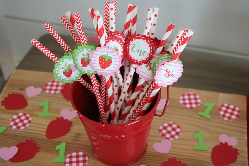 Strawberry Party Straws With Tags, Berry First Birthday Straws ...