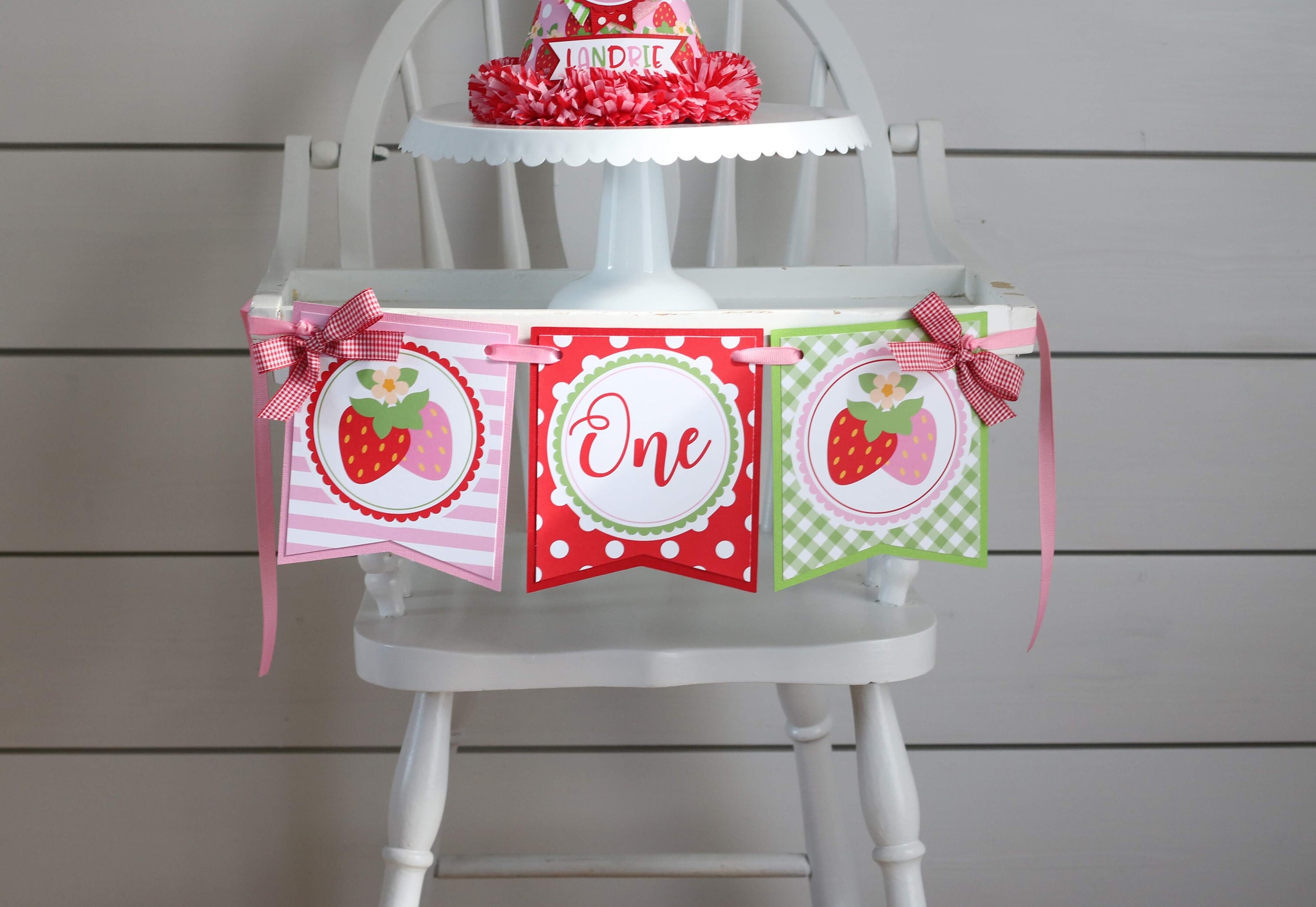Strawberry First Birthday High Chair Banner, Berry Sweet Birthday ...