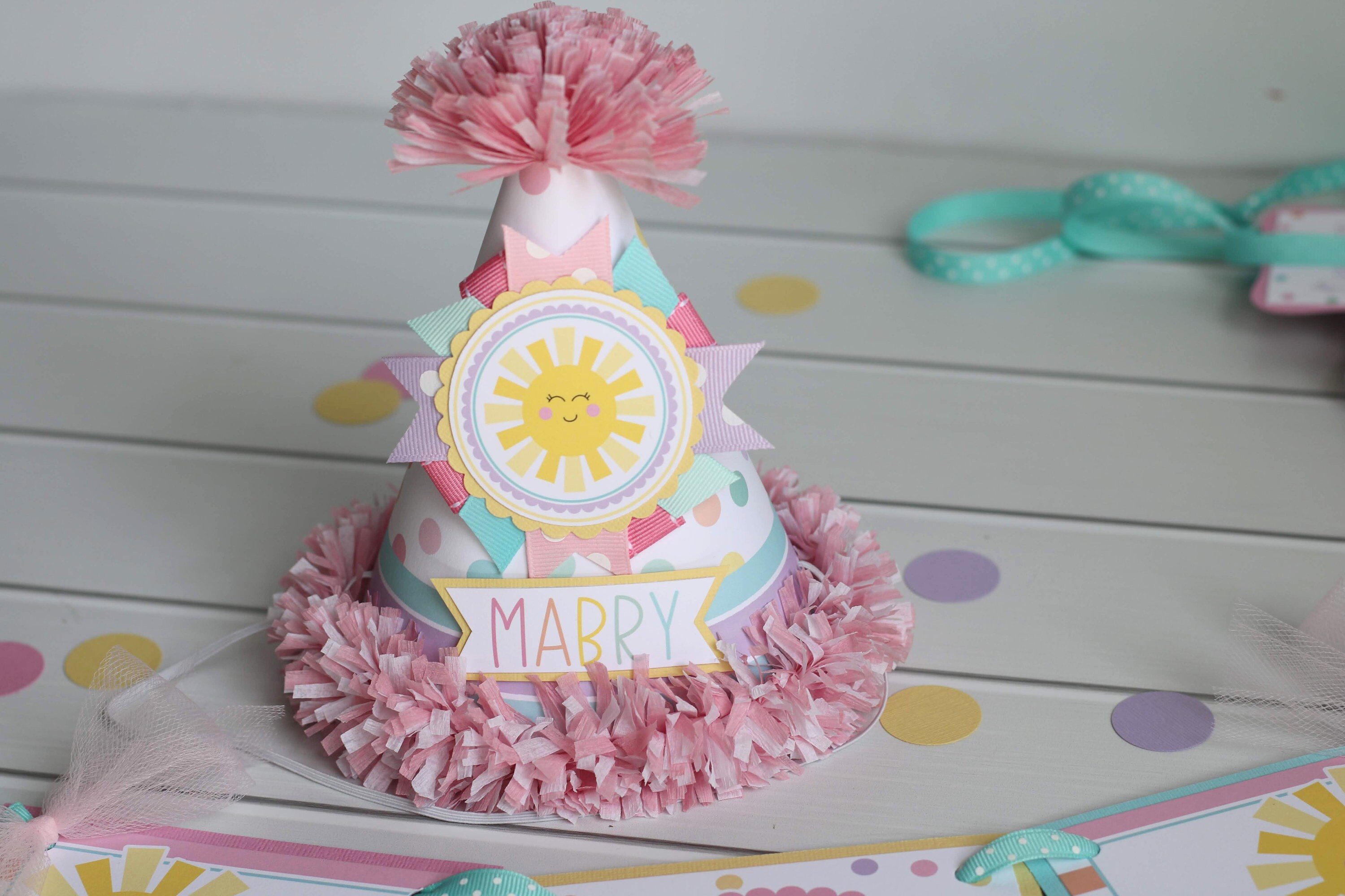 Rainbow Sunshine Birthday Party Hat Pastel Rainbow First | Etsy