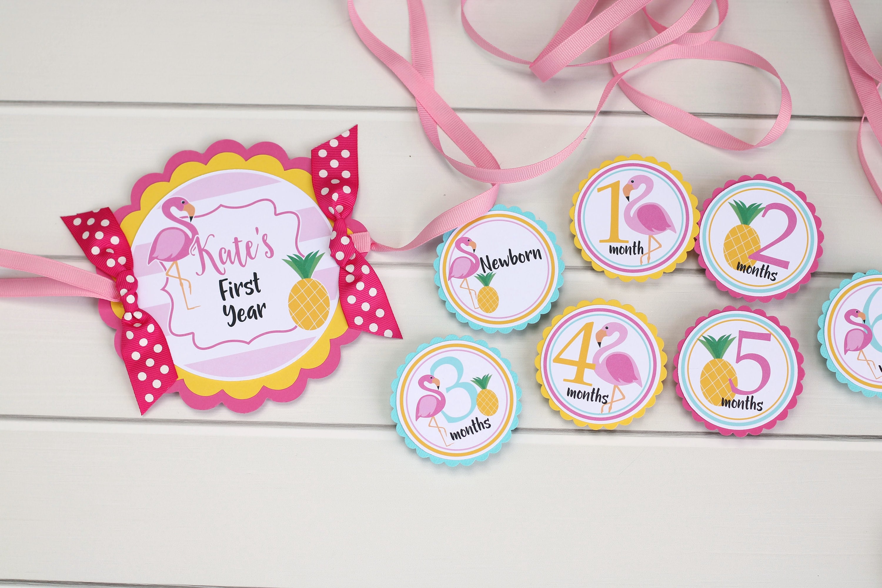 Flamingos & Pineapples Birthday Photo Banner 12 Month Photo | Etsy