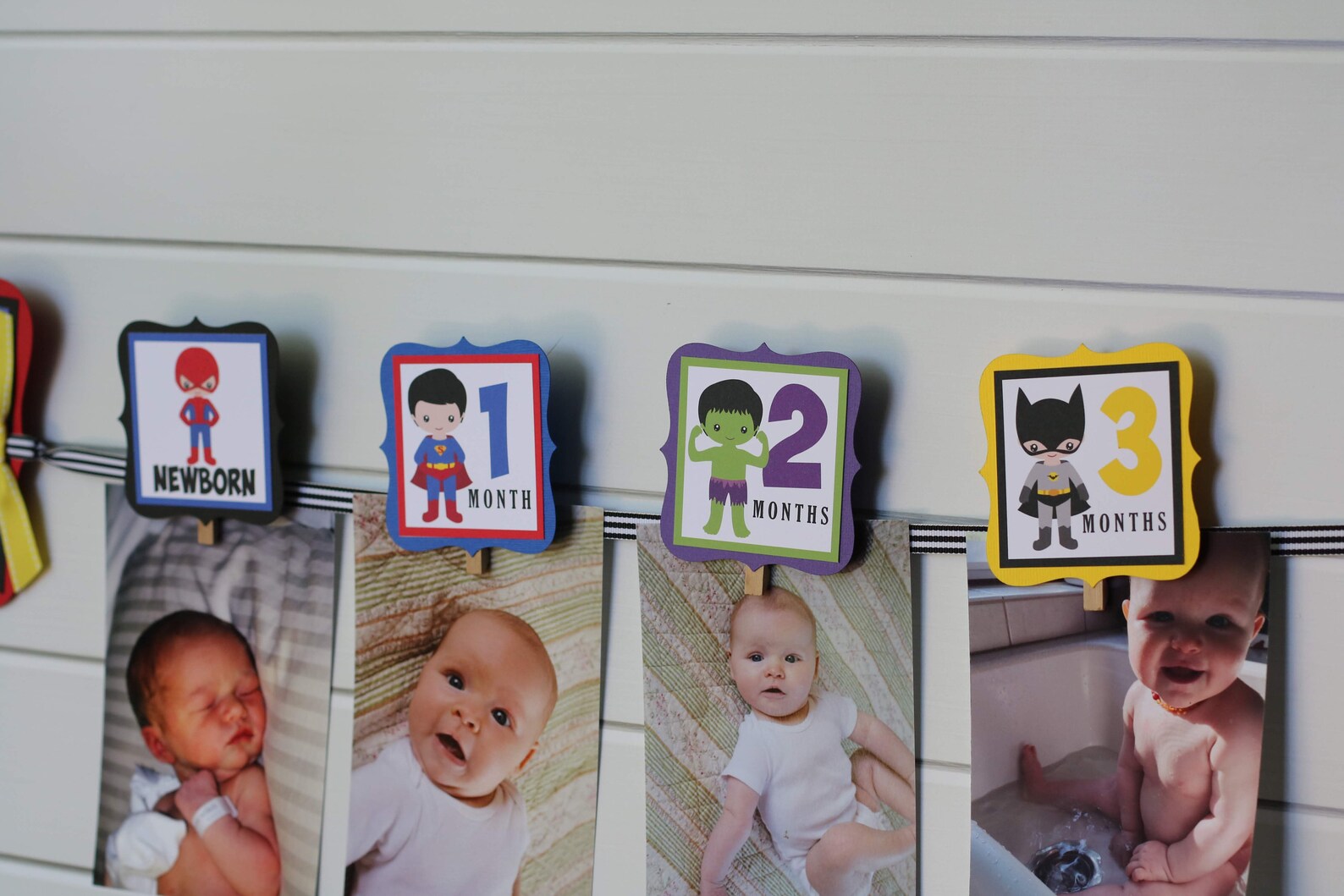 Superhero First Birthday Photo Banner - 12 Month Photo Banner ...