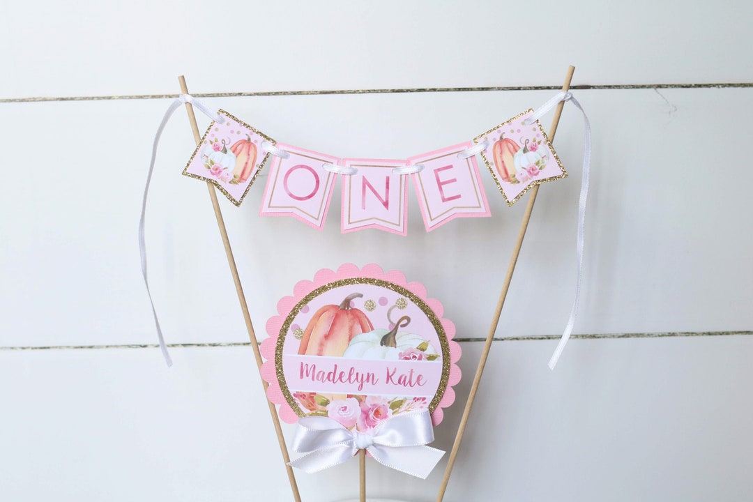 PUMPKIN PINK & GOLD Cake Topper Set - Cake Bunting and Topper Set ...
