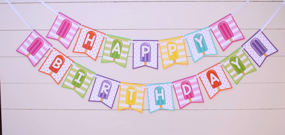 Popsicle Birthday Banner, Popsicle Birthday Decorations, Happy Birthday ...