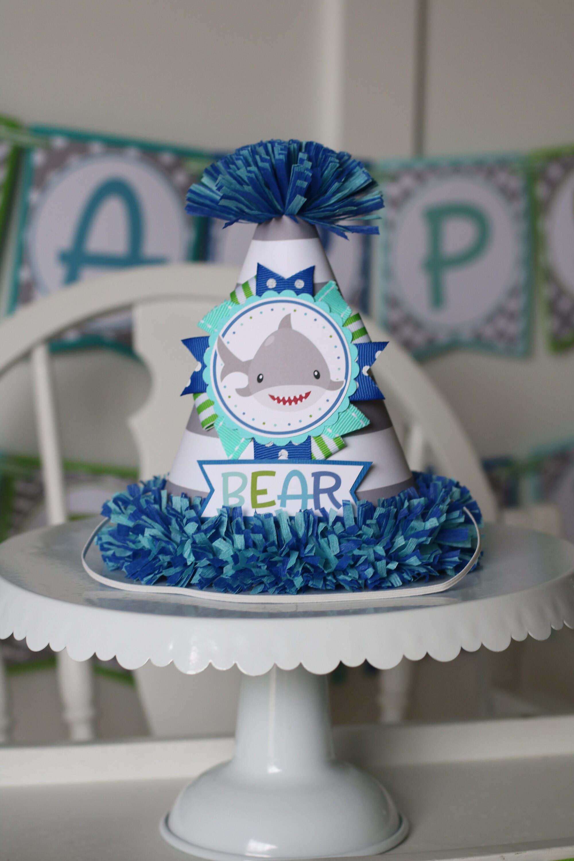 Shark First Birthday Hat - Boy First Birthday Party Hat - Shark ...