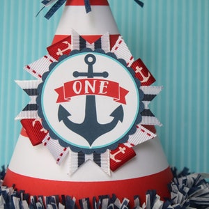 Nautical Birthday Party Hat - Nautical Anchors Birthday - Boy First ...