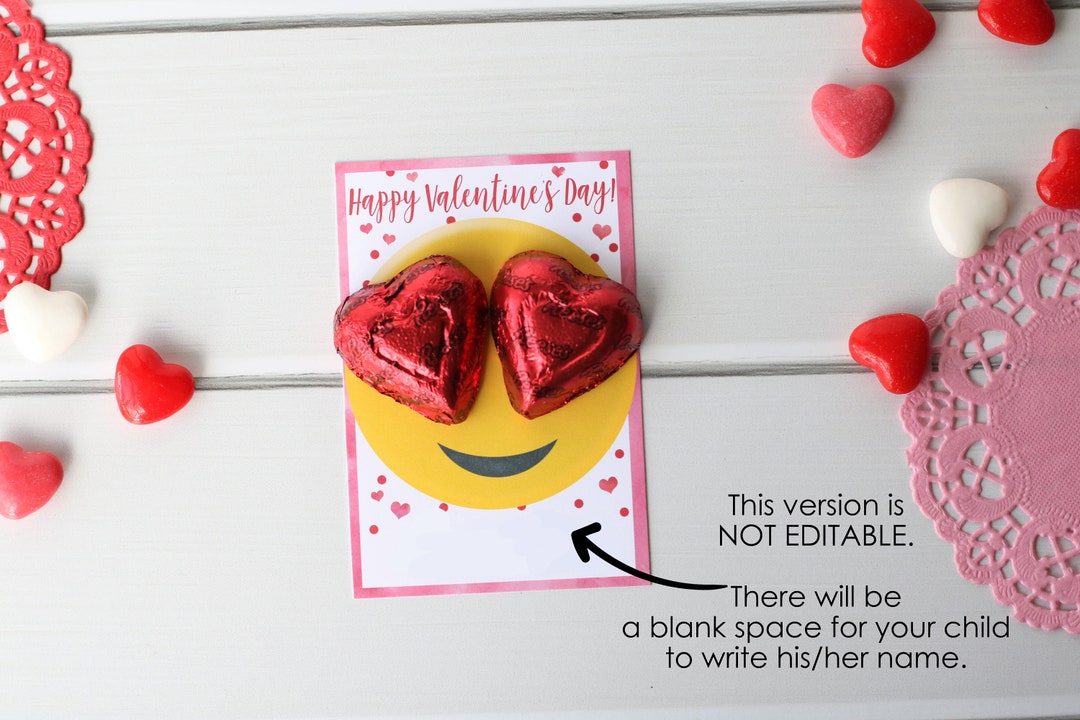 Emoji Valentine, Printable Heart Eyes Emoji Valentine, Candy Valentine ...