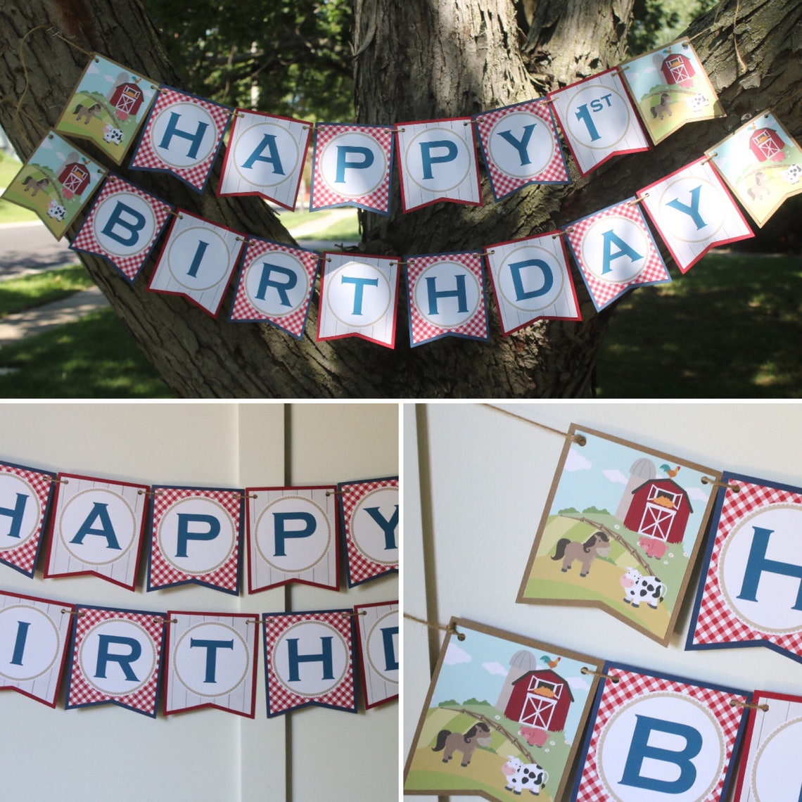 Farm Birthday Banner - Farm Happy Birthday Banner - Barnyard Animals ...