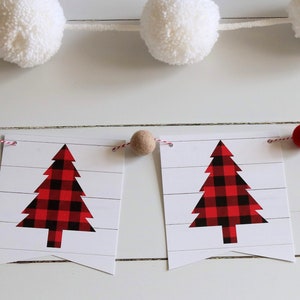 Christmas Banner, Farmhouse Christmas Felt Ball Banner, Buffalo Plaid ...
