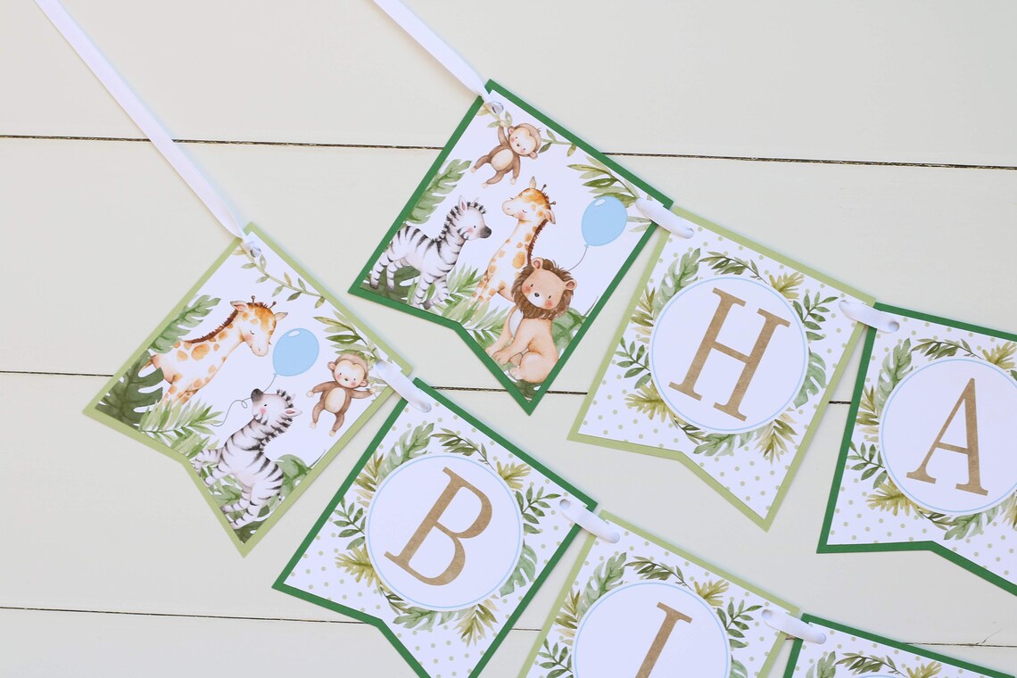 Jungle Animals Birthday Banner Safari First Birthday Banner - Etsy