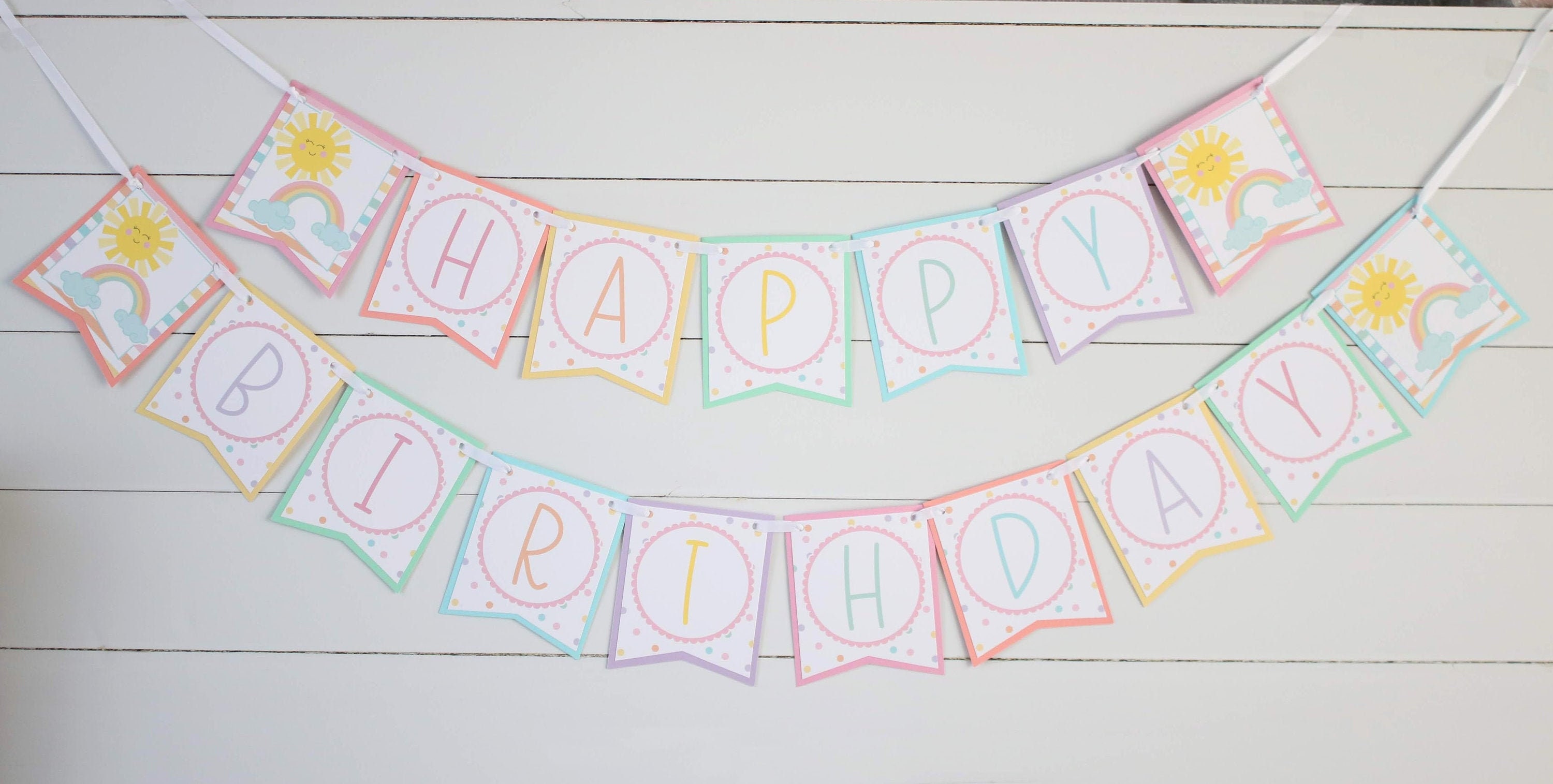 Rainbow Sunshine Birthday Banner Pastel Rainbow Happy | Etsy