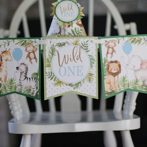 Wild One Jungle Animals Banner Jungle First Birthday Party - Etsy