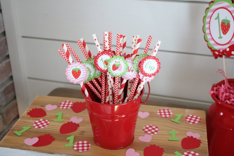Strawberry Party Straws With Tags, Berry First Birthday Straws ...