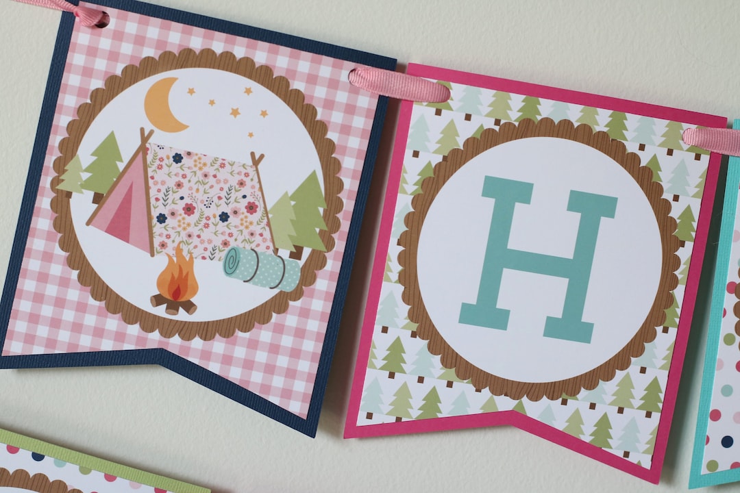 Camping GIRL Birthday Banner, Glamping Birthday Decorations for Girls ...