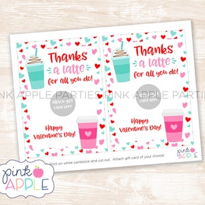 Thanks A Latte Teacher Valentine Card, Coffee Teacher Valentine, Gift ...