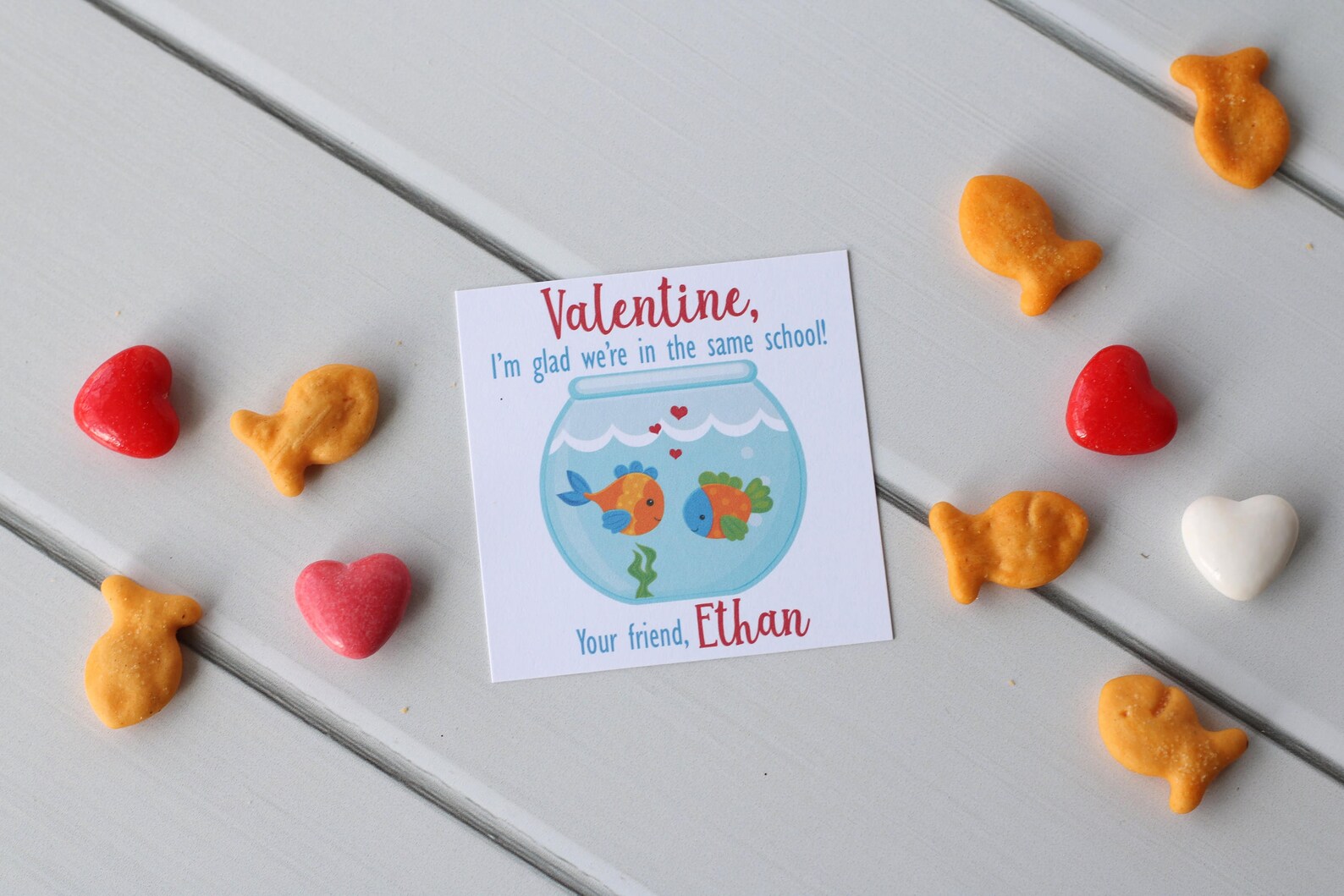 Goldfish Valentine Printable Fishing Valentine Noncandy | Etsy